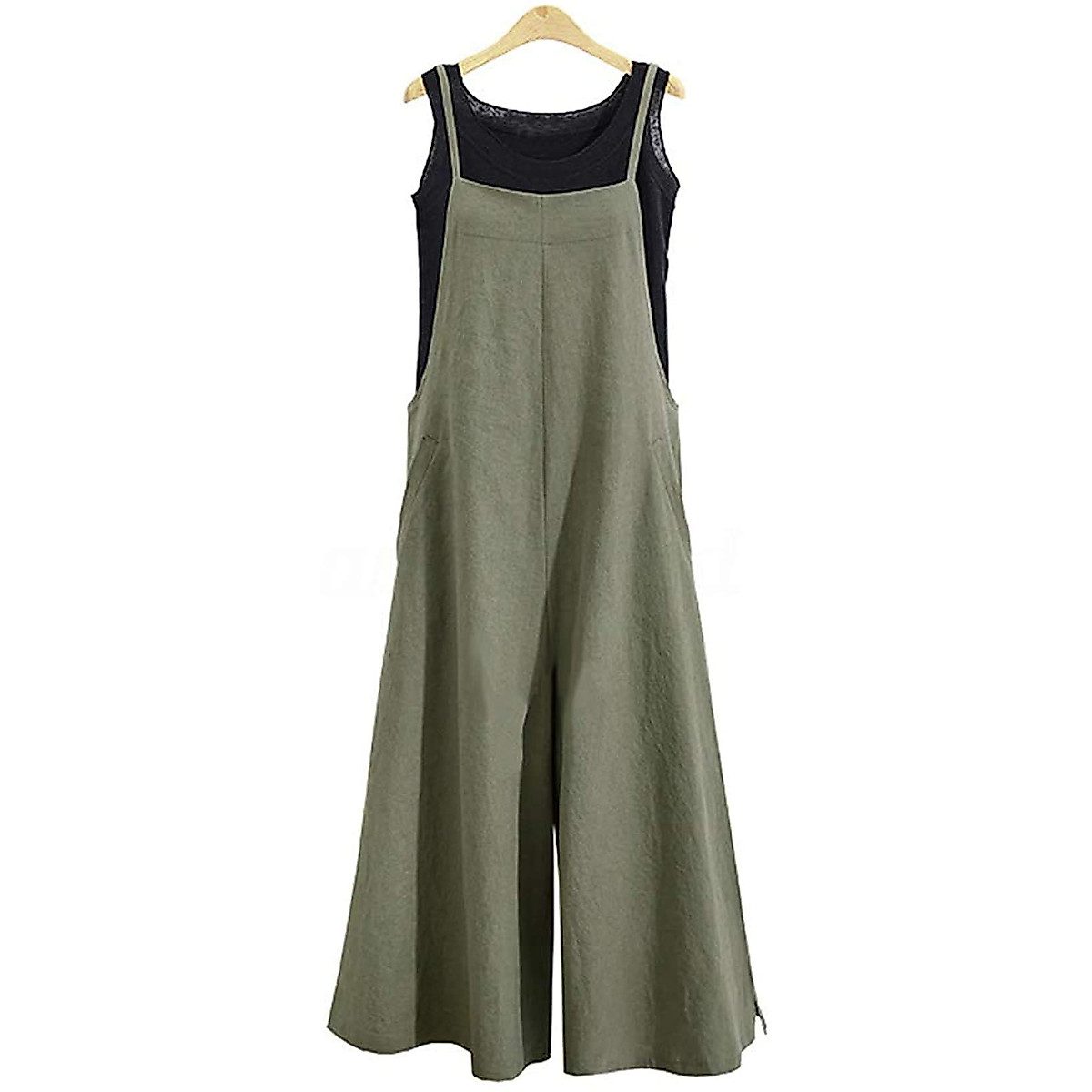 IMAYONDIA Women's Jumpsuits Casual Long Rompers Wide Leg Baggy Bibs Overalls Pants S-5XL (3X, Green)