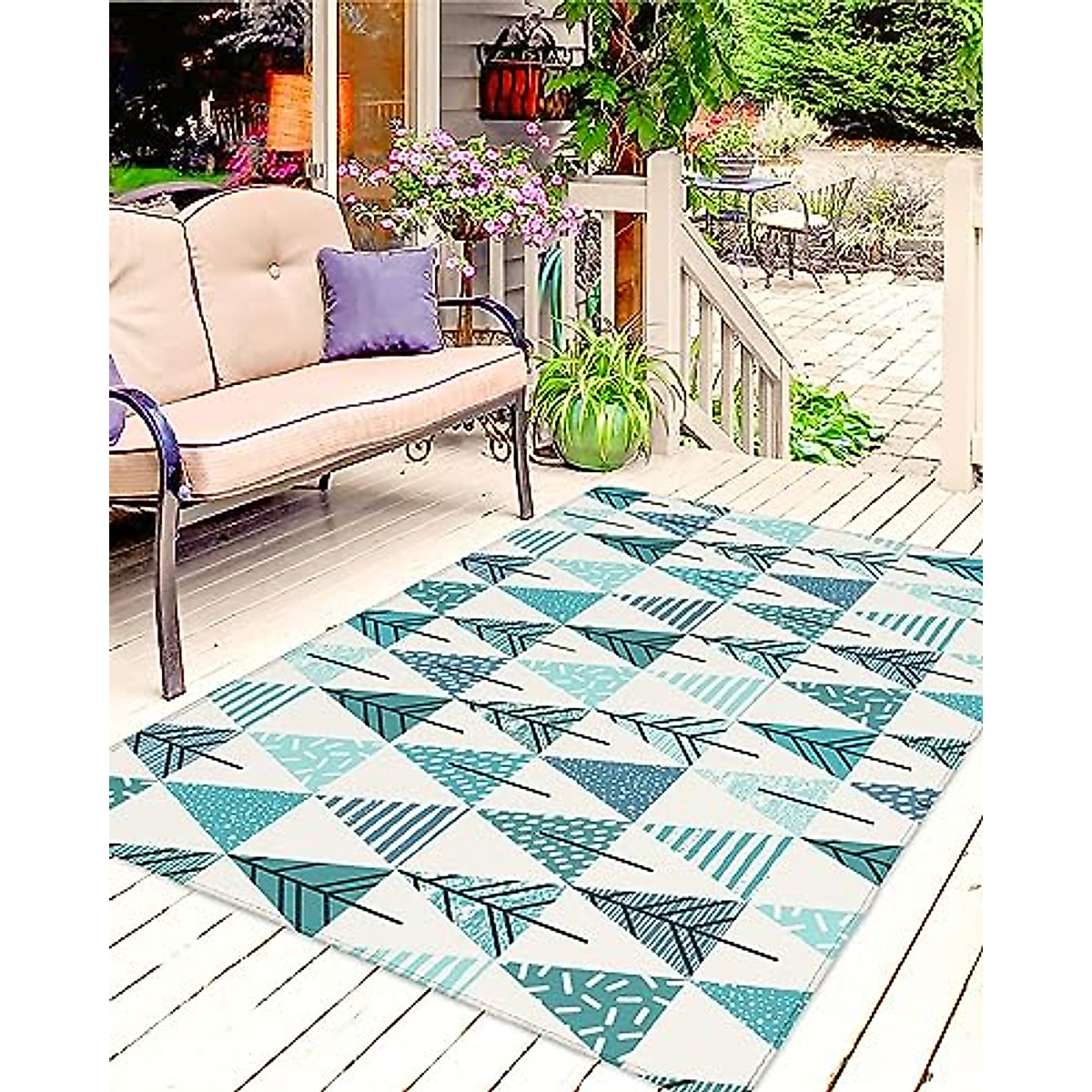 Outdoor Rugs for Patio,4x6 ft Christmas Tree Pine Tile Pattern Green Absorbent Non Slip Mats Carpet Rv Camping Area Rug Door Mat for Patios,Camper,Tent,Porch