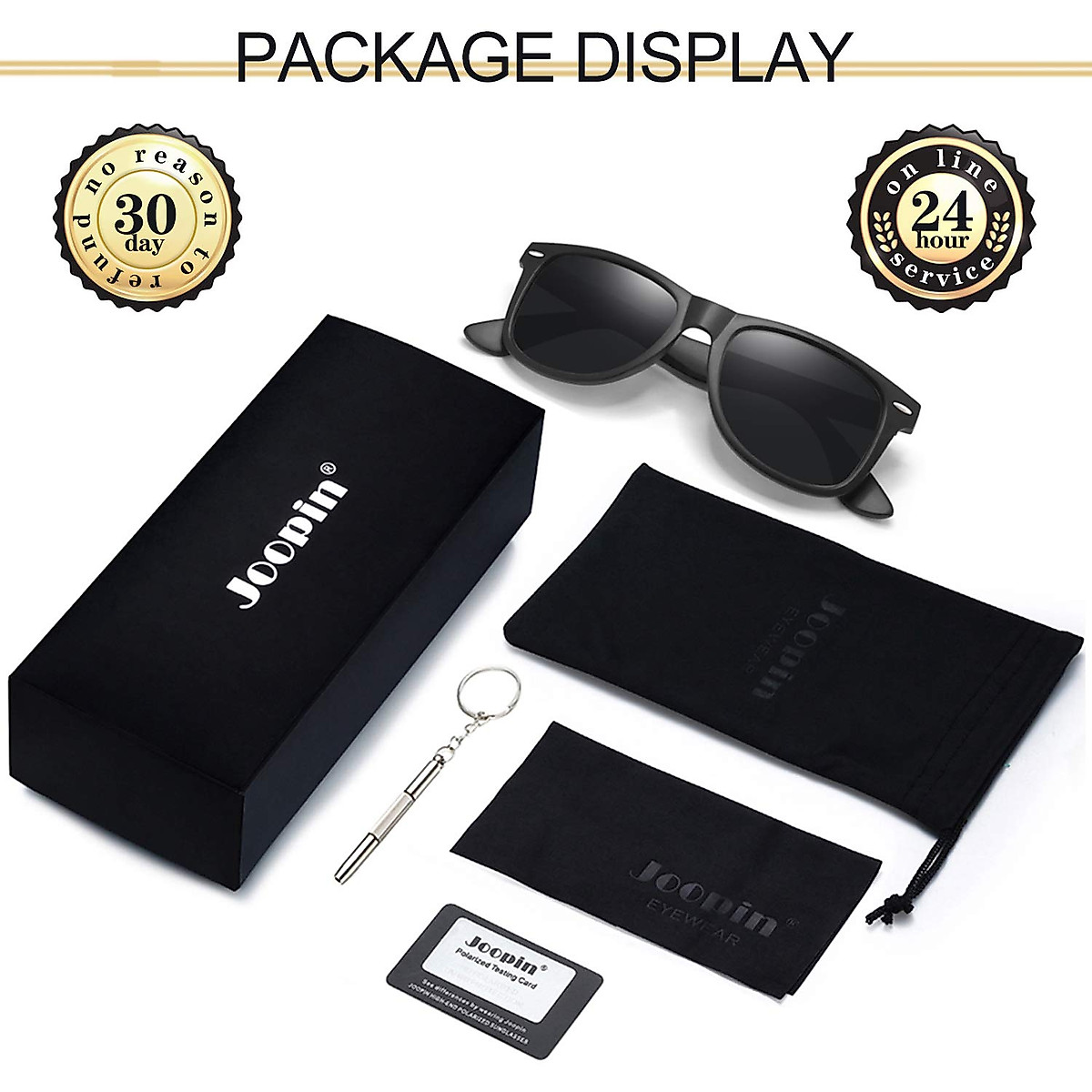 Joopin Trendy Square Sunglasses Polarized UV Protection, All Black Shades for Men Women, Oversized Shady Rays Costume Dark Sun Glasses Sunnies