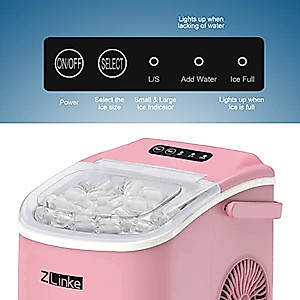 Countertop Ice Maker Machine, 6 Mins 9 Bullet Ice, 26.5lbs/24Hrs, Portable Ice Maker Machine with Self-Cleaning, Ice Scoop, and Basket (Pink)