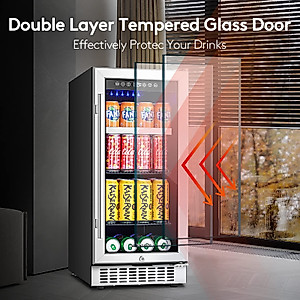 BODEGA Beverage Refrigerator Cooler,15 inch drink fridge under counter,100 cans mini Fridge with Glass Door for Soda Beer,Wine,Beverage Cooler for Home,Kitchen, Bar or Office.