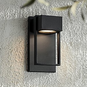 Possini Euro Design Pavel Modern Sconce Outdoor Wall Light Fixture LED Textured Black Metal 9 1/2" Crystal Downlight for Exterior House Porch Patio Outside Deck Garage Yard Front Door Garden Home