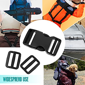 10 Set 1 inch Buckles for Straps with 20 pcs Tri-glide Slide Clip, Quick Side Release Plastic Buckle Clip, Fit 1 inch Wide Nylon Webbing Canvas Strap (Black)
