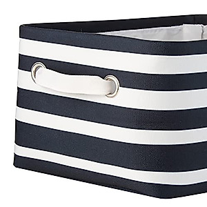 Hudson 43 Canvas Storage Basket Organizer | Fabric Rectangular Basket with Handles for Toys, Linen Closet, Clothes | Ideal Cube Storage Bin for Shelves, Black and White Striped