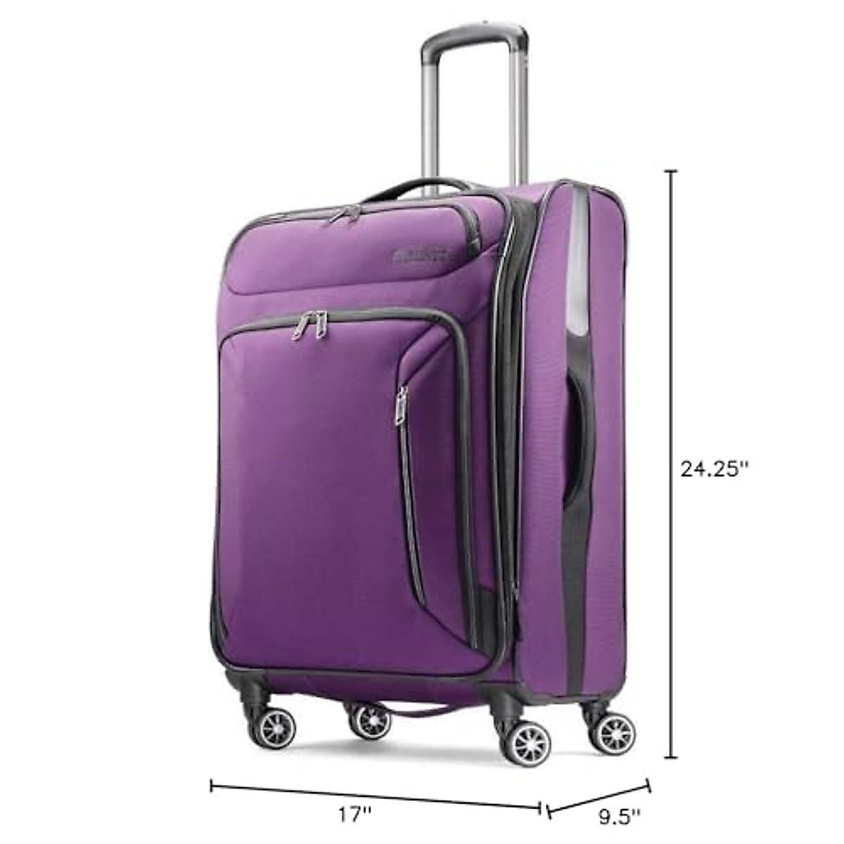 American Tourister Zoom Softside Luggage with Spinner Wheels, Purple, Checked-Medium 25-Inch