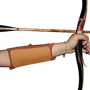TOPARCHERY Leather Arm Guard Forearm Protector Gear Traditonal Recurve Compound Bow Hunting Shooting Brown