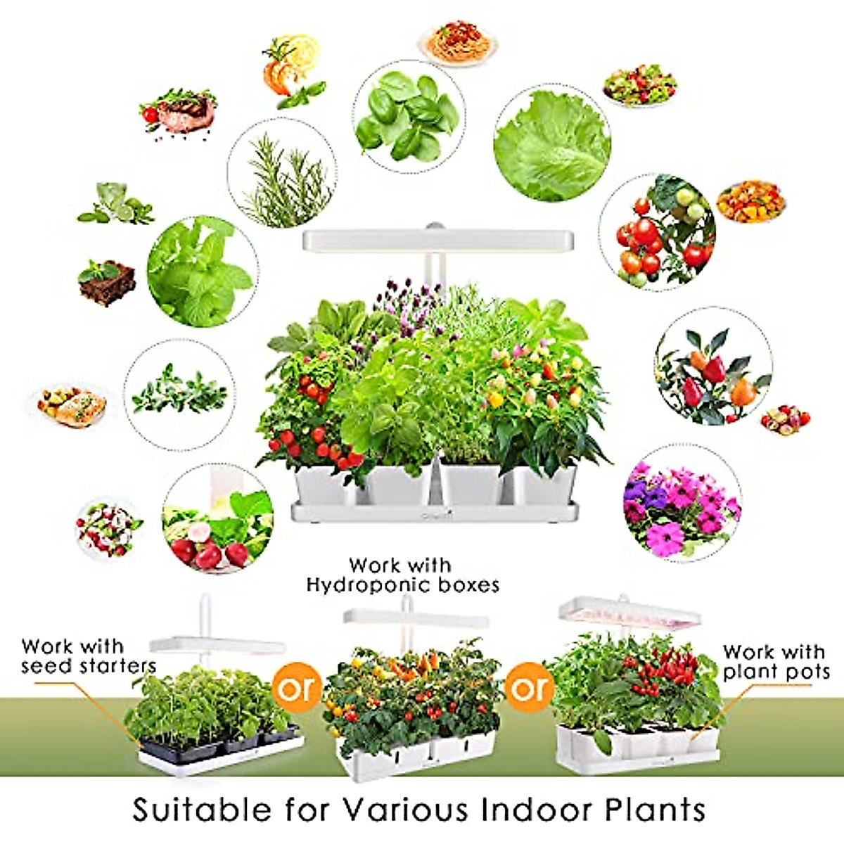 GrowLED LED Indoor Garden, Herb Garden, Kitchen Garden, Height Adjustable, 20W Grow Light, Automatic Timer, Ideal for Plant Grow Novice Or Enthusiasts, Various Plants, DIY Decoration, White