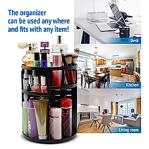 ComFamili Rotating Makeup Organizer 360° Rotating Plastic Shelf with Height Adjustable Trays Waterproof and Washable - Saves Storage Space in Bathroom Vanity top Helps Organize Cosmetics
