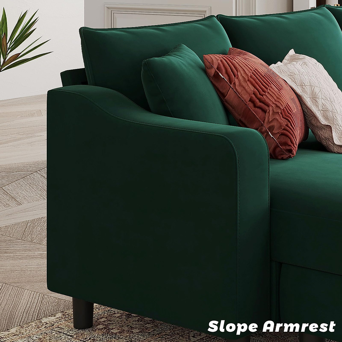 Belffin Velvet Convertible Sectional Sofa L Shaped Couch Reversible Sectional Sofa with Chaise Velvet 4 Seat Sectional Sofa (Green)…