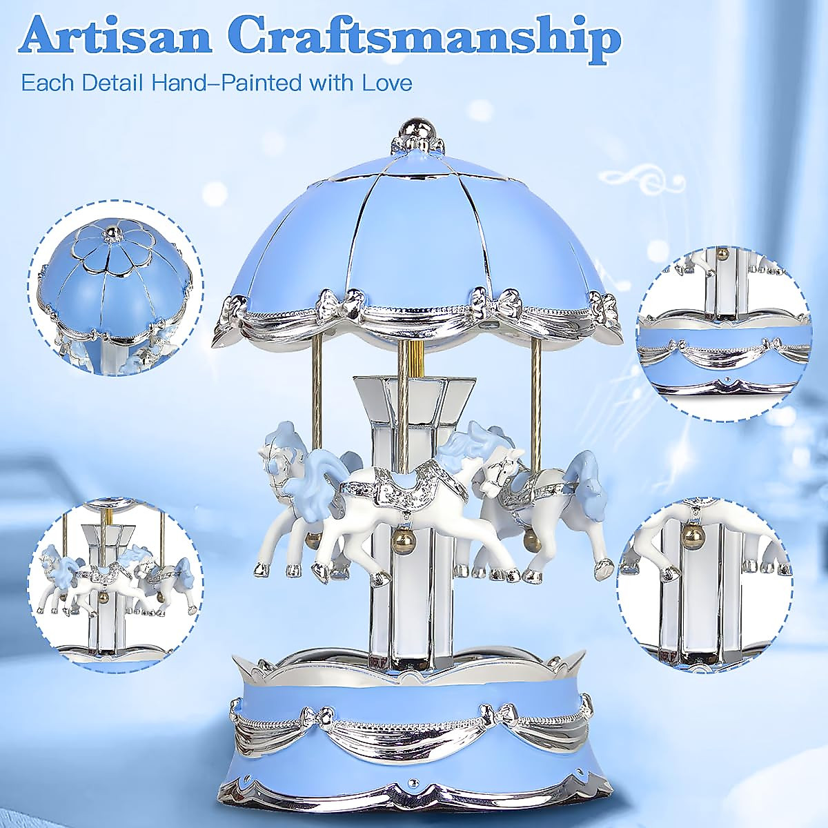 Saeifin Carousel Horse Music Box Gifts U R My Sunshine,Color Changing LED Lights Musical Carousel for Girls Women Mom Daughter,Christmas Anniversary Valentines Day Present Birthday Gifts (Blue)