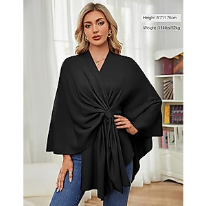 PULI Women's Elegant Shawl Wraps Soft Open Front Poncho Sweater for Spring Fall Winter Black