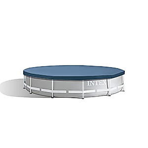 INTEX 28031E Pool Cover: For 12ft Round Metal Frame Pools – Includes Rope Tie – Drain Holes – 10in Overhang – Snug Fit