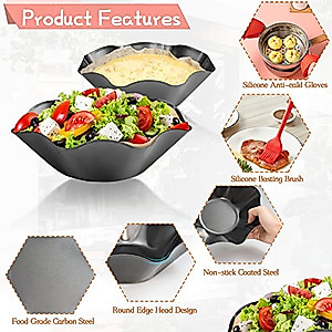 6Pcs Large-Nonstick Tortilla Shell Maker, DSVENROLY 8.4-inch Taco Salad Bowl Pans Makers Set with Silicone Gloves & Basting Brush, Carbon Steel Fluted Tortilla Shell Pan Baking Molds for Kitchen