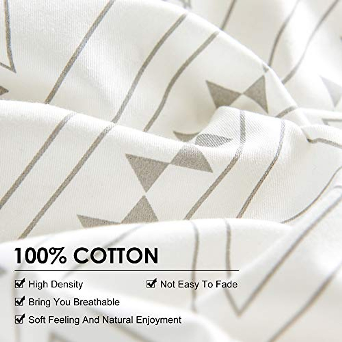 WARMDERN Grey Stripe Boho Duvet Cover Set King, 3pcs Ultra Soft Breathable Aztec Cotton Comforter Cover with Zipper Ties, 1 Bohemian White Duvet Cover & 2 Pillowcase(King,Grey)