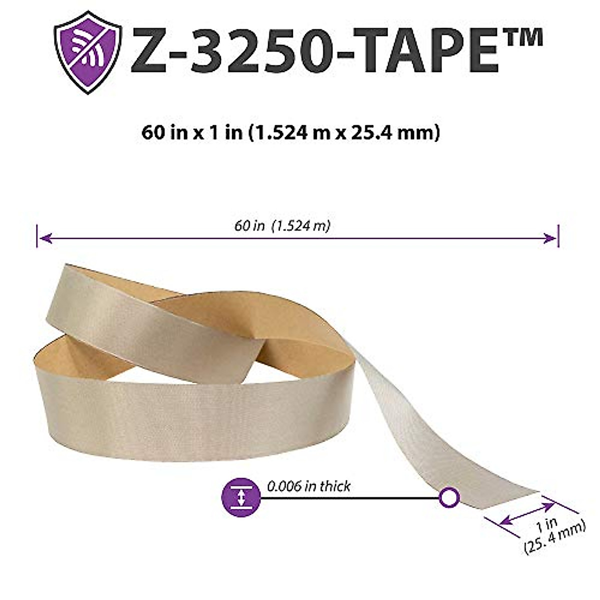 EMI Shielding Protection Cloth Tape - Ni/Cu/Polyester Taffeta Fabric w/Adhesive - Z-3250 Tape - 1" Wide & 60" Long (Nickel/Copper/Polyester Woven Fabric Cloth)
