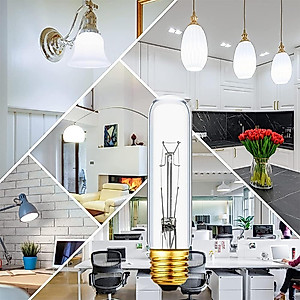 25 Watt T10 Clear Tubular Incandescent Light Bulb, Vintage Style Showcase Bulb,Showcase lamp, 2700K Soft White, E26 Medium Base, 280 Lumens,T10 Tubular Bulb (6)