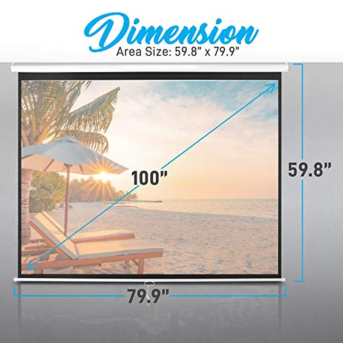 Pyle Manual Pull Down Projector Screen - Universal 100-inch Roll-Down Pull-Down Retractable Manual Projection Screen w/ Auto-Locking, Adjustable Screen Height, Black Masking Border -Home PRJSM1006