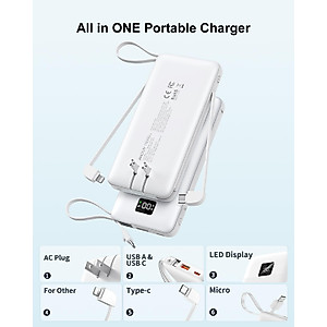 ANOUV 2-Pack Portable Charger with Built-in Cables&AC Wall Plug,10000mAh Power Bank,PD 22.5W USB-C Fast Charging External Battery Pack with LED Display for iPhone 16/15/14 iPad Samsung S22 S21 Galaxy