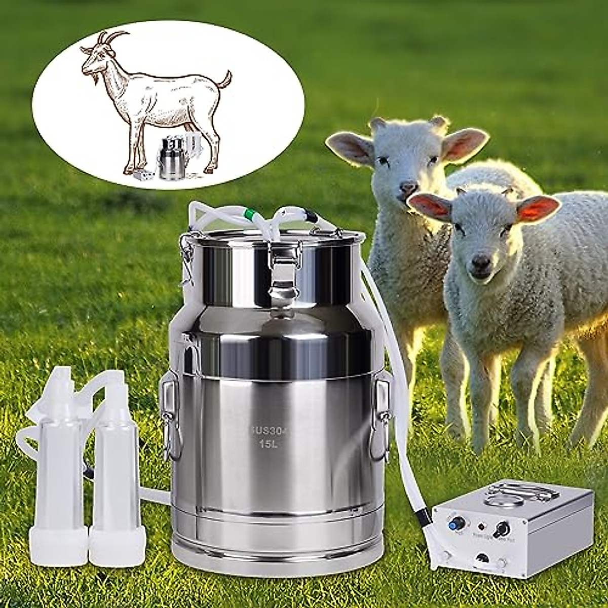 NAOEDEAH Electric Goat Milking Machine for Goat Milker 15L Pulsating Automatic Portable Goats Milking Machine Electric Plug-in Adjustable Powerful Pulsation Vacuum Milker Machine (15L for Goat)