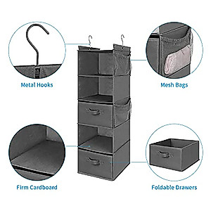 MAX Houser 6 Tier Shelf Hanging Closet Organizer and 5 Tier Shelf Hanging Closet Organizer, Closet Hanging Shelf with 2 Sturdy Hooks for Storage, Foldable,Beige and Grey-D2