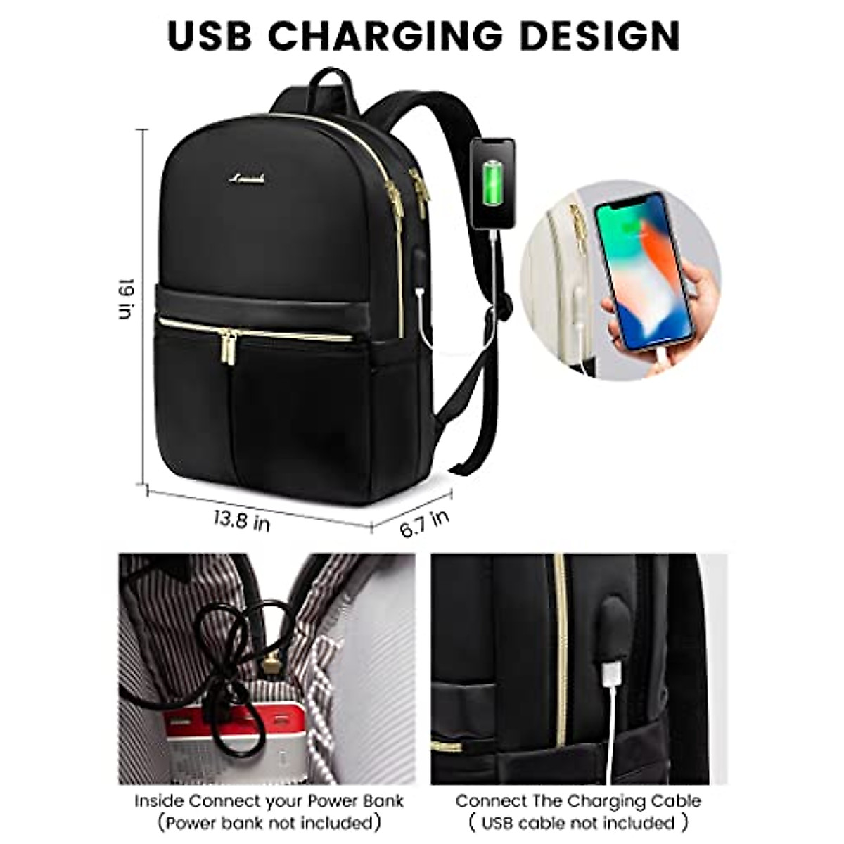 LOVEVOOK Travel Laptop Backpack Women, 17 Inch Anti-Theft Water Resistant Computer Back Pack, College Work Teacher Nurse bag with USB Charging Port, Large Capacity, Black