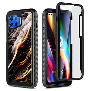 NZND Case for Motorola Moto One 5G / 5G UW/G 5G Plus with [Built-in Screen Protector], Full-Body Protection Bumper, Shockproof Protective, Impact Resist Case Cover (Black Marble)