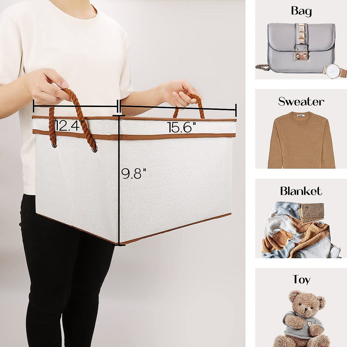 LoforHoney Home Bundle-Storage Bins with Lids Beige XLarge 4-Pack, Storage Bins with Cotton Rope Handles Beige Large 4-Pack