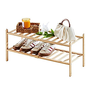 Dikolre Shoe Rack Organizer for Closet Entryway, 5-Tier Bamboo Stackable Shoe Rack Small Shoe Storage for Dorm Front Door Wooden Shoe Shelf, Natural