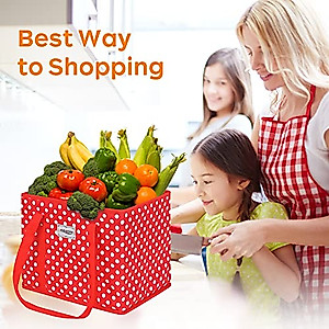 MVSCOCEAN Reusable Grocery Bags, Shopping Cart Bag,Heavy Duty,Hard Bottom Foldable Trunk Organizer,Set of 3 (Polka Dot Red)