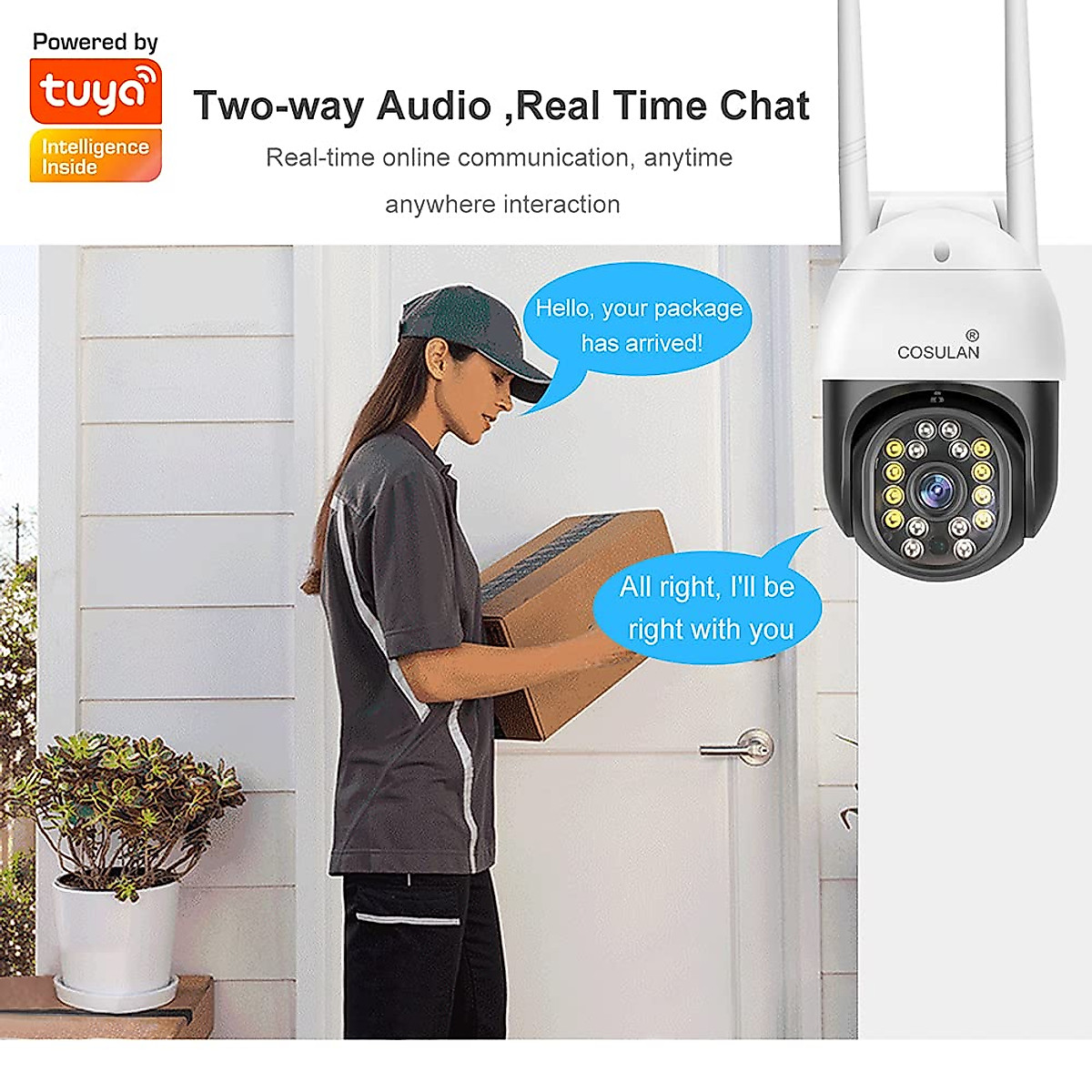 TUYA Security Camera Outdoor, 2K Wireless PTZ Camera, WiFi Pan Tilt Dome Camera Works with Alexa & Google Assistant, Floodlight/2-Way Audio/Motion Detection/Activity Alert/Auto Tracking/Smart Life App