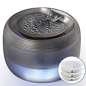 Cat Water Fountain, FEELNEEDY Ultra Quiet 84 fl oz/2.5L Pet Water Fountain for Cats and Dogs Inside with LED Light, Cat Drinking Fountain Waterfall with 3 Pack Filters Replacement (F-016B)