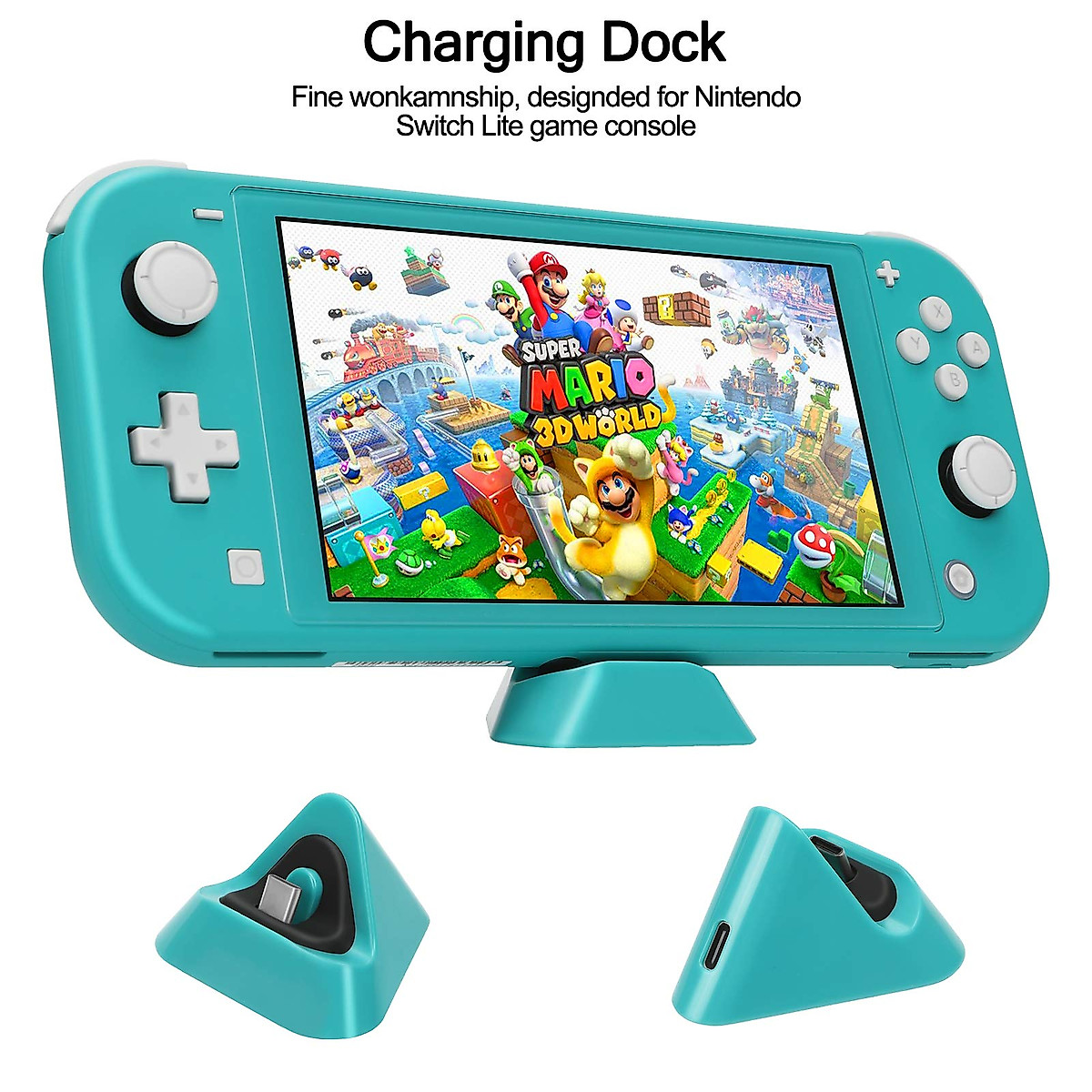 Switch Lite Accessories Bundle, Kit with Carrying Case,TPU Case Cover with Screen Protector,Charging Dock,Playstand, Game Case, USB Cable, Stylus,Thumb Grip Caps for Nintendo Switch Lite (Turquoise)