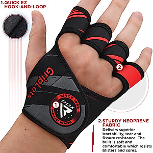RDX Weight Lifting Gloves Grips, Workout Gym Fitness, Ventilated Anti-Slip Open Back Gripper, Deadlift Strength Training HIIT Exercise, Women Men Rowing Cycling Hanging Climbing Gymnastics Pull Ups