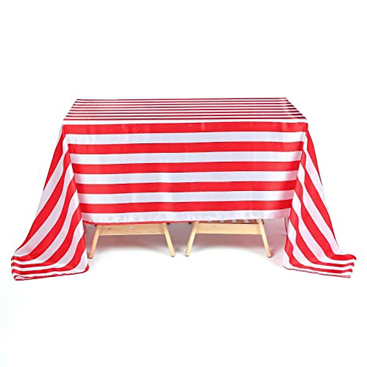 TABLECLOTHSFACTORY 60"x102" Red & White Stripe Satin Rectangle Tablecloth Seamless Tablecloth for Wedding Party Event