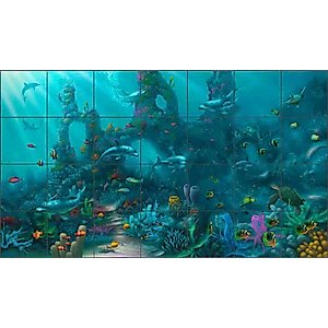 Undersea Tile Mural - Dolphin Treasures by David Miller - Kitchen Shower Backsplash (42" x 24" on 6" Tiles)