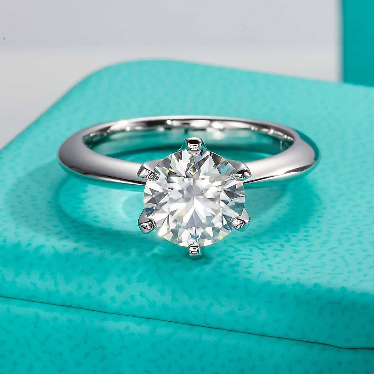 Raivari 2ct Six Prong Moissanite Engagement Ring Moissanite Diamond Ring 925 Sterling Silver Wedding Band for Women