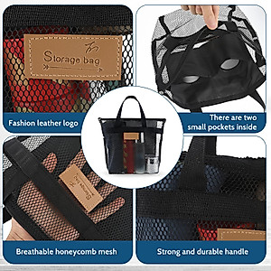 Molain Mesh Shower Bag, Large Capacity Portable Beach Bag Bath Organizer Travel Shower Bag for Travel, Gym, Swimming, Camping, College Dorms, Beach(Black)