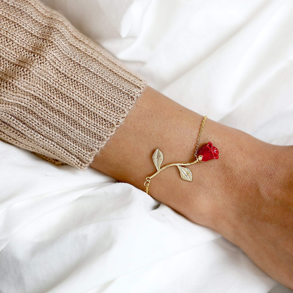 MignonandMignon Mothers Day Gift for Her Rose Bracelet Wome Beauty and the Beast Jewelry From Daughter - 3ERBR-G