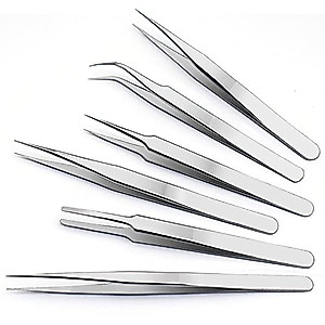 6PCS Precision Tweezers Set, Premium Anti-Static Stainless Steel ESD Tweezers Set Kit for Electronics, Sodlering, Jewelry, Craft, Laboratory Work, DIY