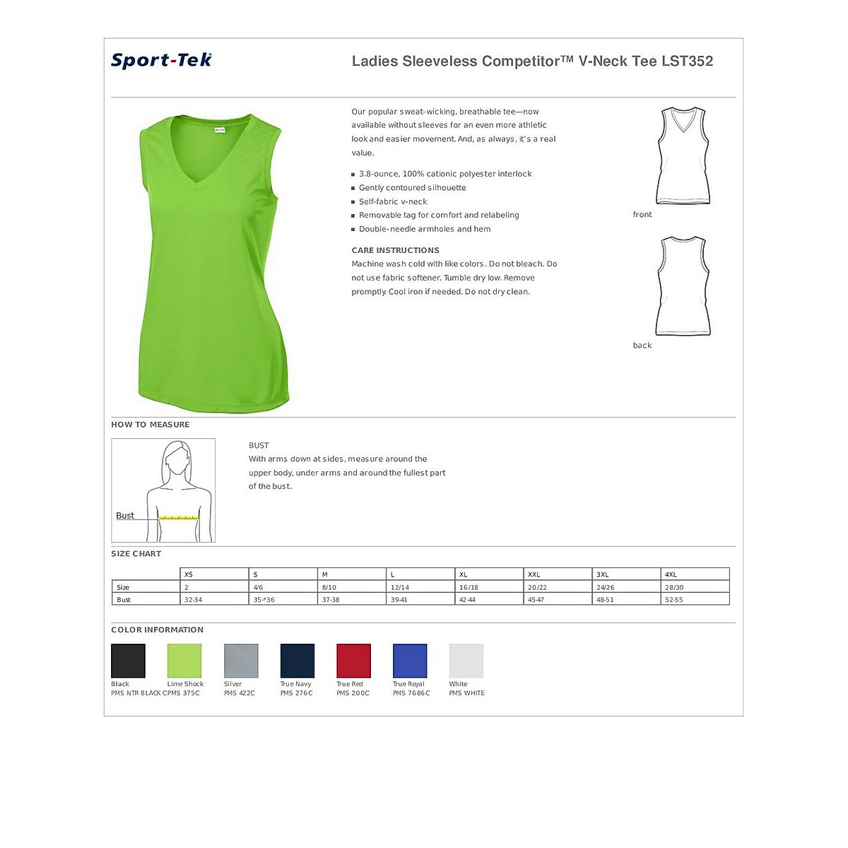 SPORT-TEK Women's Sleeveless PosiCharge Competitor V Neck Tee L True Royal