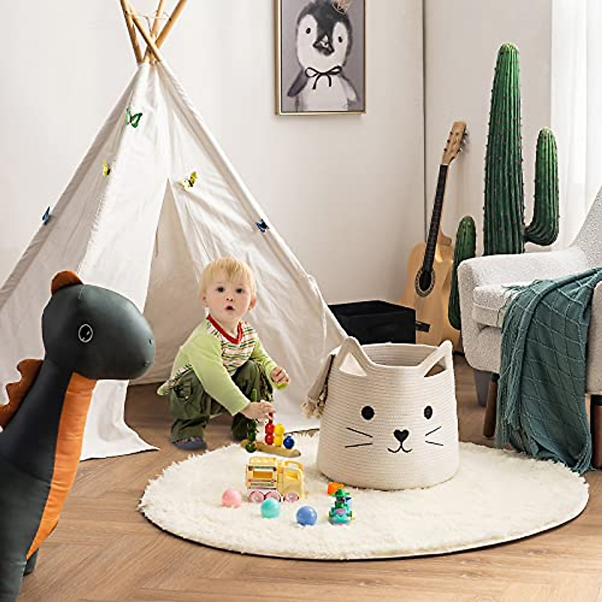 72L Freestanding Laundry Hamper, Collapsible Waterproof Clothes Basket with Easy Carry Long Handle, Washing Bag for Clothes, Toys (1 Pack, White)