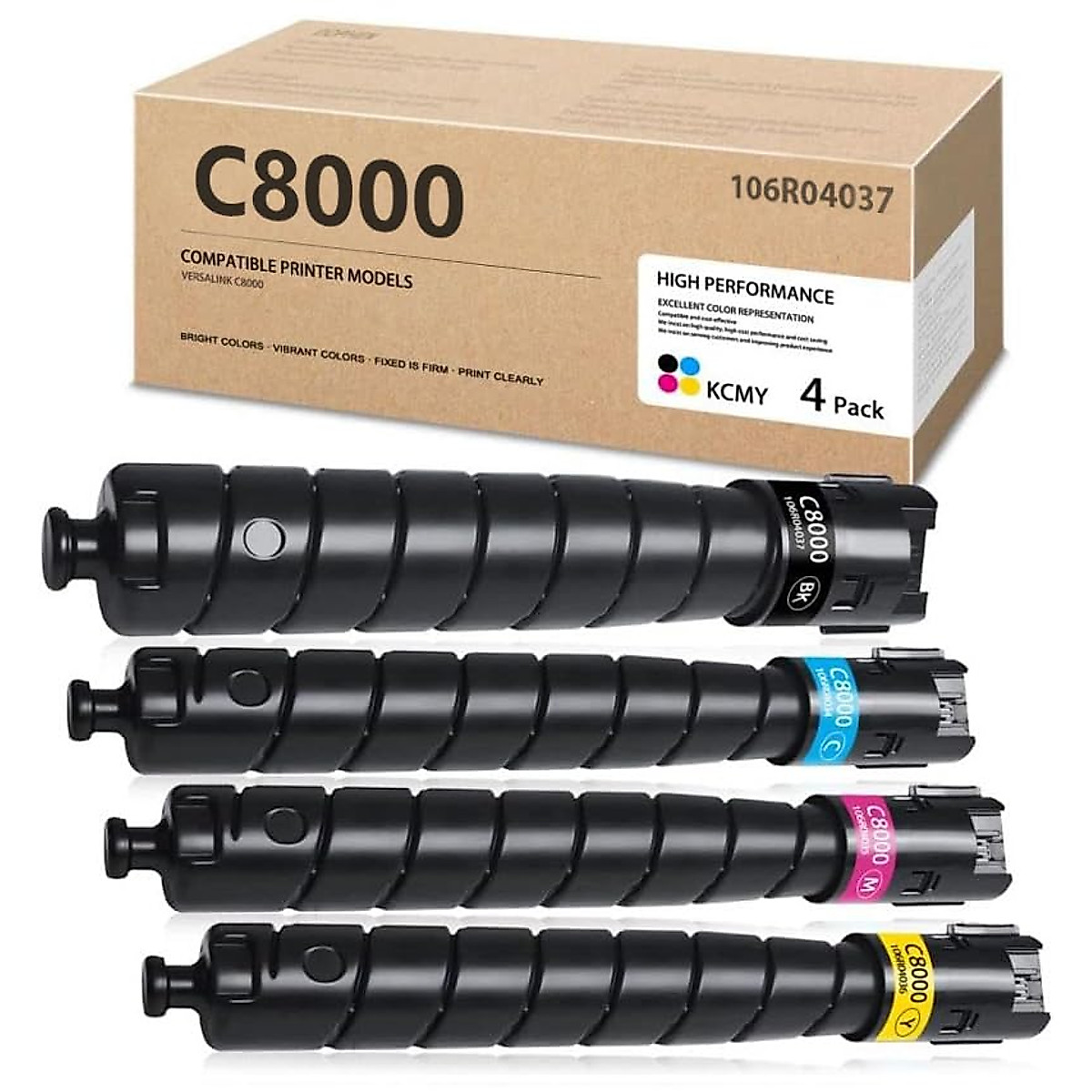 DOPHEN C8000 Toner 4 Pack 106R04037 106R04034 106R04035 106R04036 Toner Cartridge Set Replacement for Xerox Versalink C8000 Printer (BK/C/M/Y)