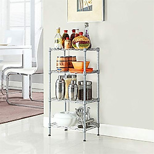 4-Wire Shelving Silver Gray Metal Storage Rack Height Adjustable Shelves, Heavy Duty Commercial Grade Steel Utility Layer Shelf Rack Organizer for Restaurant, Pantry, Kitchen Garage, 13.8"x9.8"x31.5"