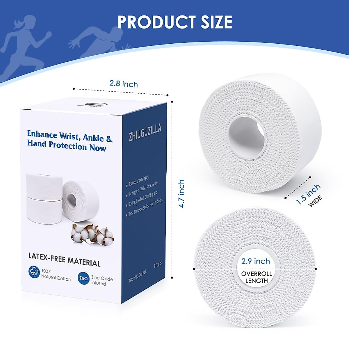 ZHIUGUZILLA Athletic Sport Tape | 3 Pack White Athletic Sports Tape | | Sports Tape Athletic for Sport Trainers & First Aid Injury Wrap | 1.5 Inch*15 Yards（White）
