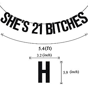 She's 21 Bitches Banner, Girls 21st Birthday Party Decorations, Cheers to 21 Years, 21st Birthday Decorations for Women Black Glitter