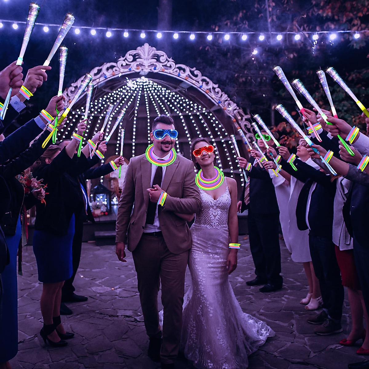 SHQDD 238 PCS Glow in the Dark Party Supplies, 24 PCS Glow Fiber Optic Wands, 14 PCS LED Glasses and 100 PCS Glow Sticks, 100 PCS Connectors, New Year Party Favors for Concert, Raves Birthday