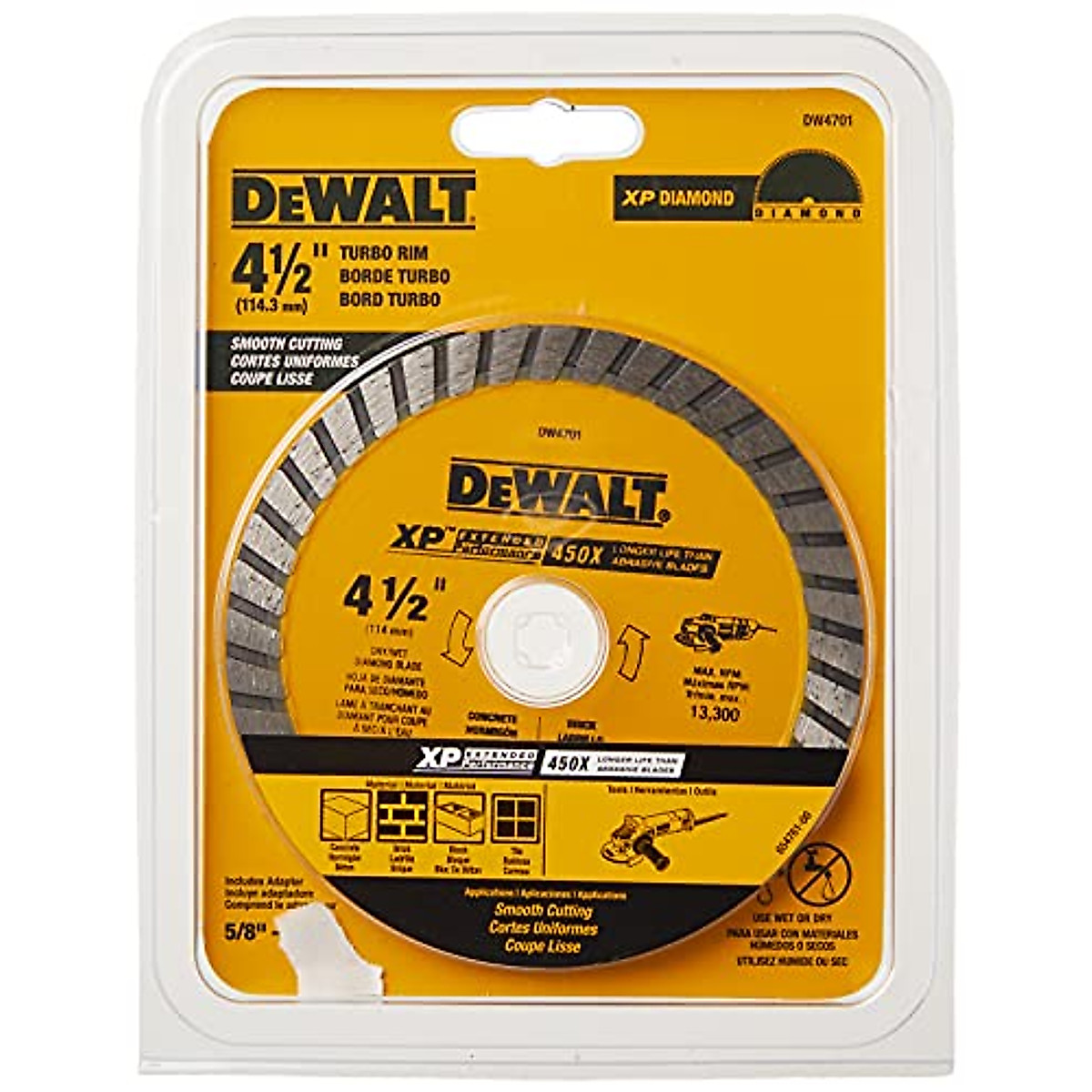 DEWALT Diamond Blade, Dry or Wet Cutting, Continuous Rim, 7/8-Inch Arbor, 4-1/2-Inch (DW4701)