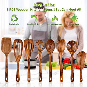 Wooden Spoons for Cooking, 8 PCS WOSPONFAN Kitchen Utensils Set, Wooden Utensils for Cooking - Wooden Spoons, Spatula Set, Slotted Spoon, Handmade Acacia Wooden Spoon Set