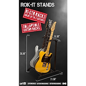 Rok-It Multi Guitar Stand Rack with Folding Design; Holds up to 3 Electric or Acoustic Guitars (RI-GTR-RACK3)