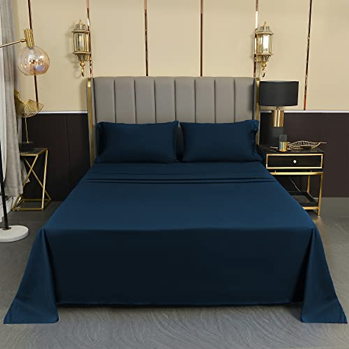 LONAVA Twin Size Sheets Set - 4 Piece Set Wrinkle Free Hotel Luxury Oeko-TEX Sheets and Pillowcases Set, Silky Soft Microfiber Bed Sheets, Breathable and Elastic, 16-Inch Deep Pockets, Navy Blue